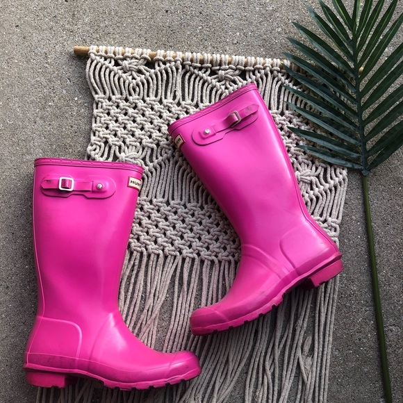 Hunter | Shoes | Hunter Pink Rain Boots Original Kids Gloss Girls Size ...